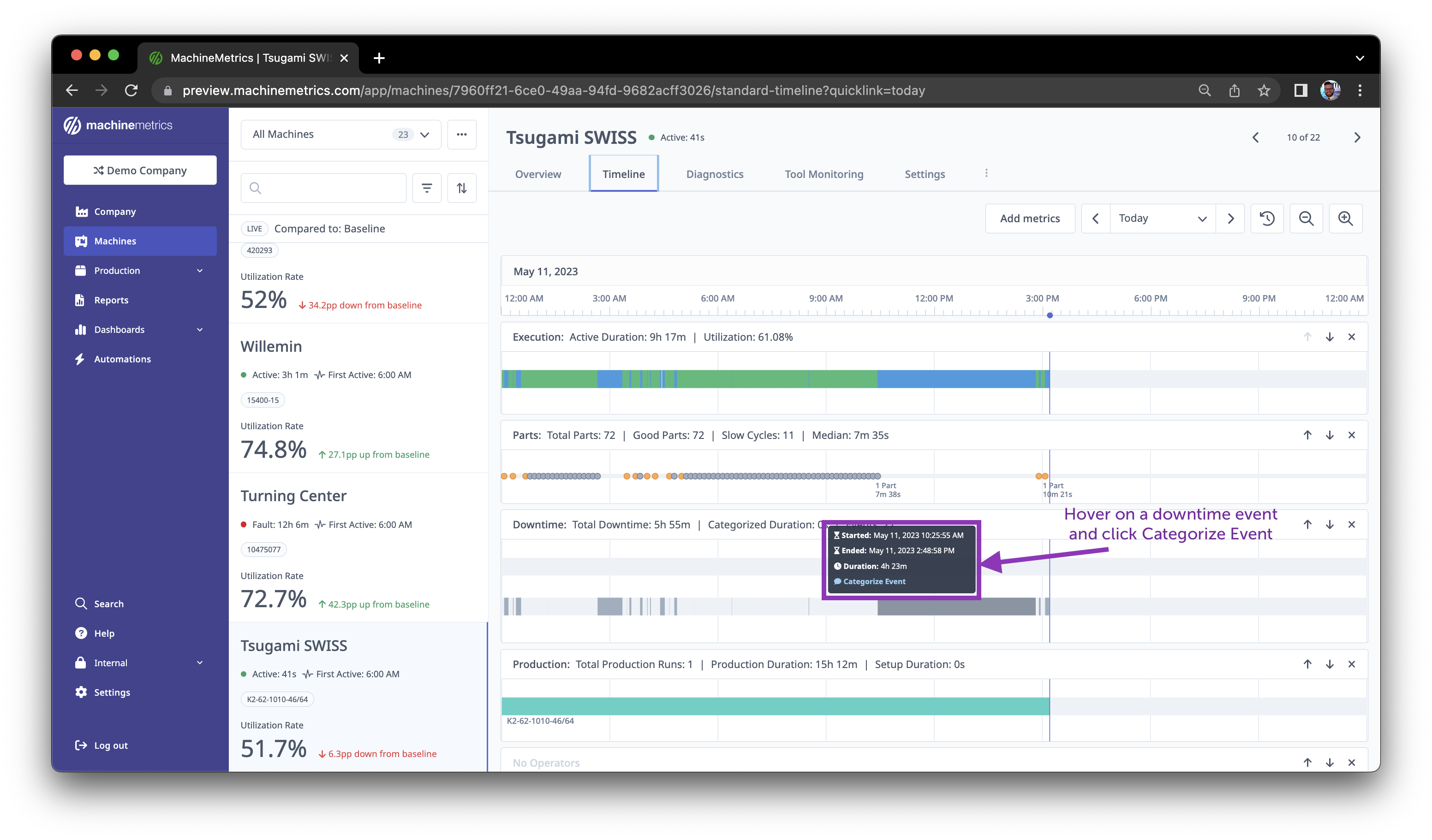 Timeline – MachineMetrics