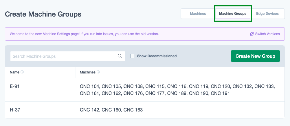 Machine Settings – MachineMetrics